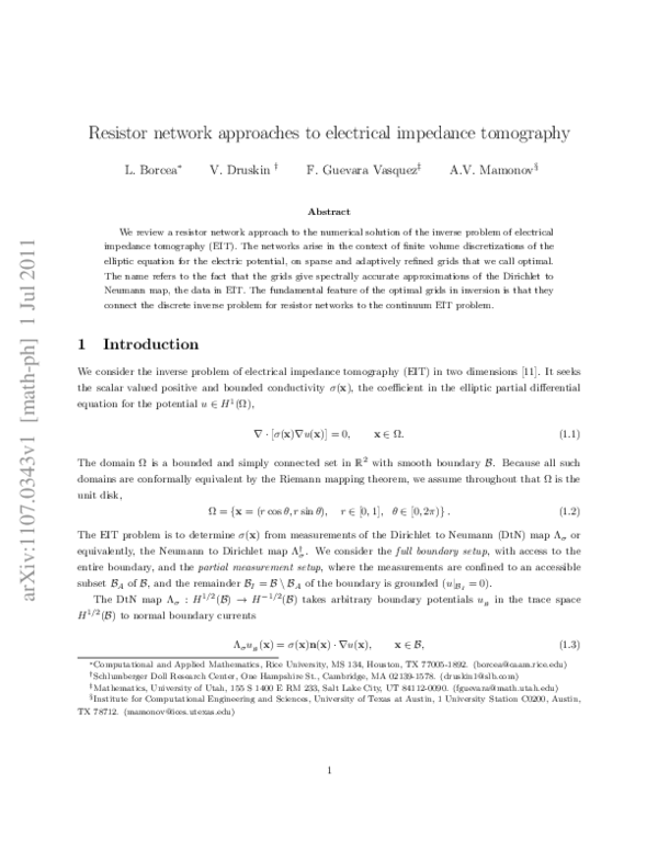 (PDF) Resistor network approaches to electrical impedance tomography
