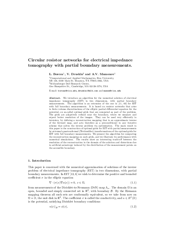 (PDF) Circular resistor networks for electrical impedance tomography with partial boundary ...