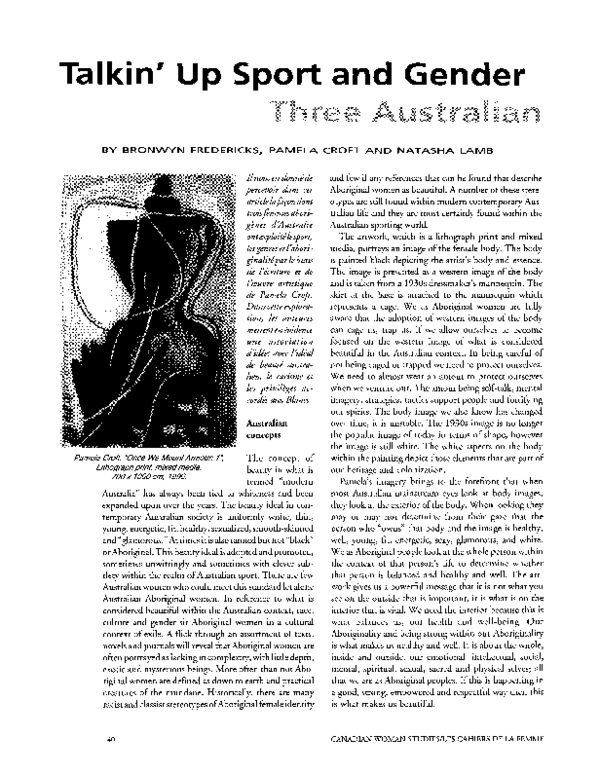 (PDF) Talkin' up sport and gender : Three Australian Aboriginal women speak
