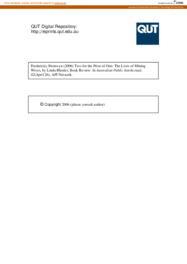 (PDF) Two for the Price of One: The Lives of Mining Wives, by Linda ...