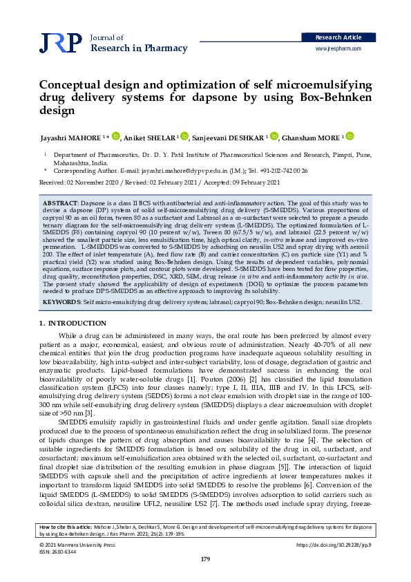 (PDF) Conceptual design and optimization of self microemulsifying drug delivery systems for ...