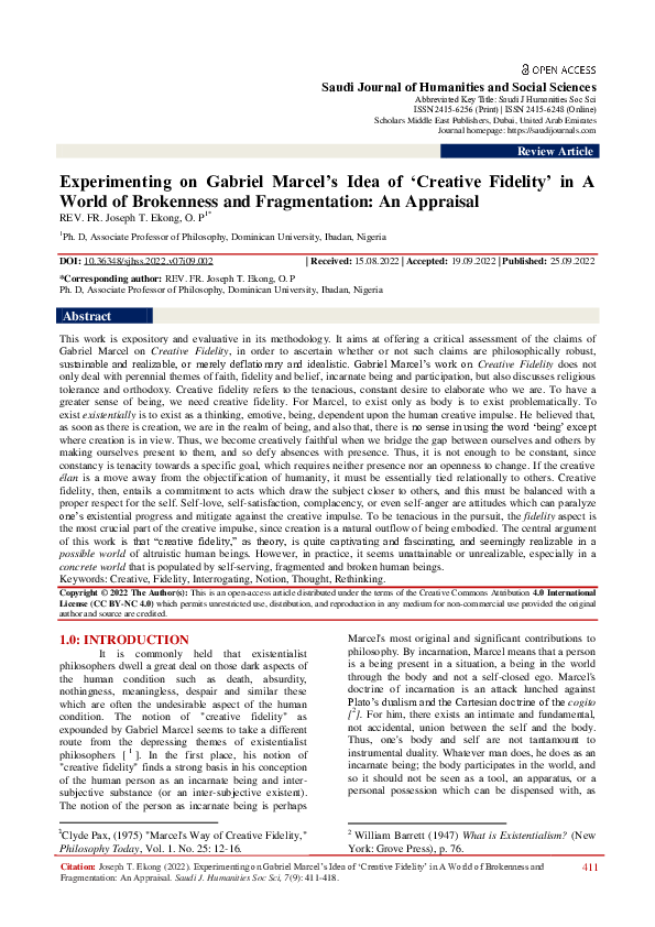 (PDF) Experimenting on Gabriel Marcel’s Idea of ‘Creative Fidelity’ in ...