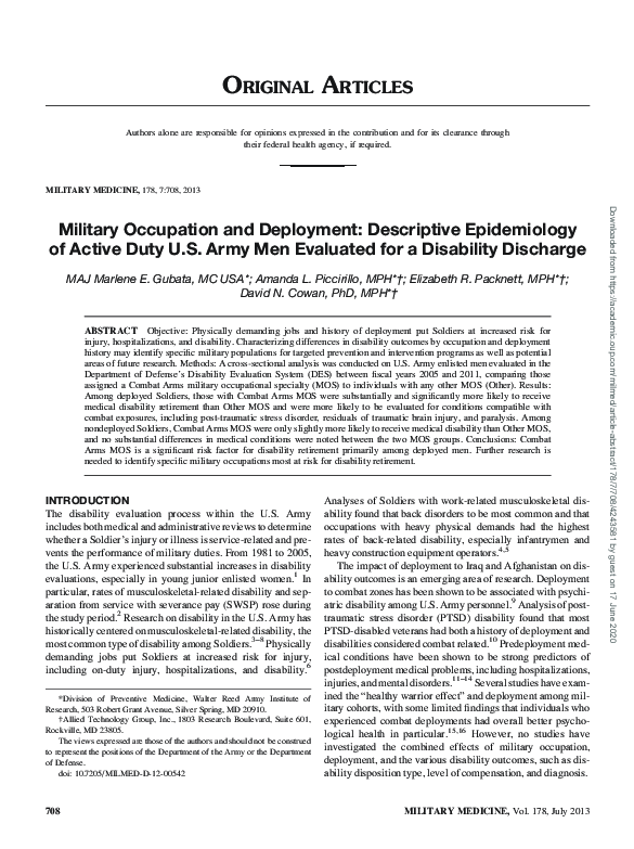 (PDF) Military Occupation and Deployment: Descriptive Epidemiology of Active Duty U.S. Army Men ...