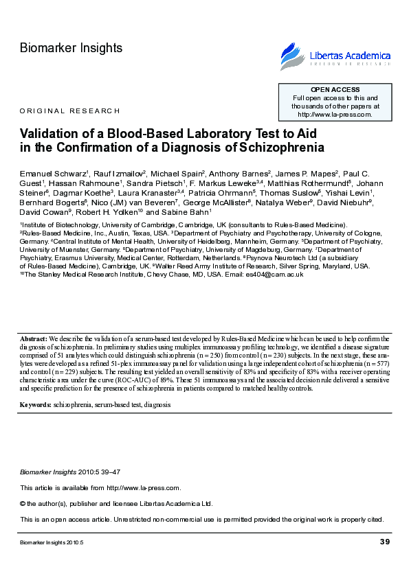 (PDF) Validation of a Blood-Based Laboratory Test to Aid in the ...