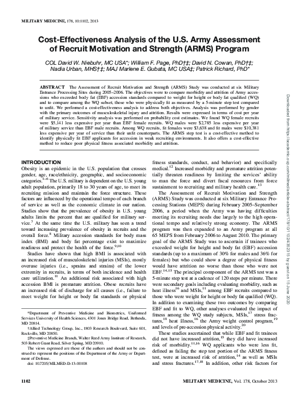 (PDF) Cost-Effectiveness Analysis of the U.S. Army Assessment of ...