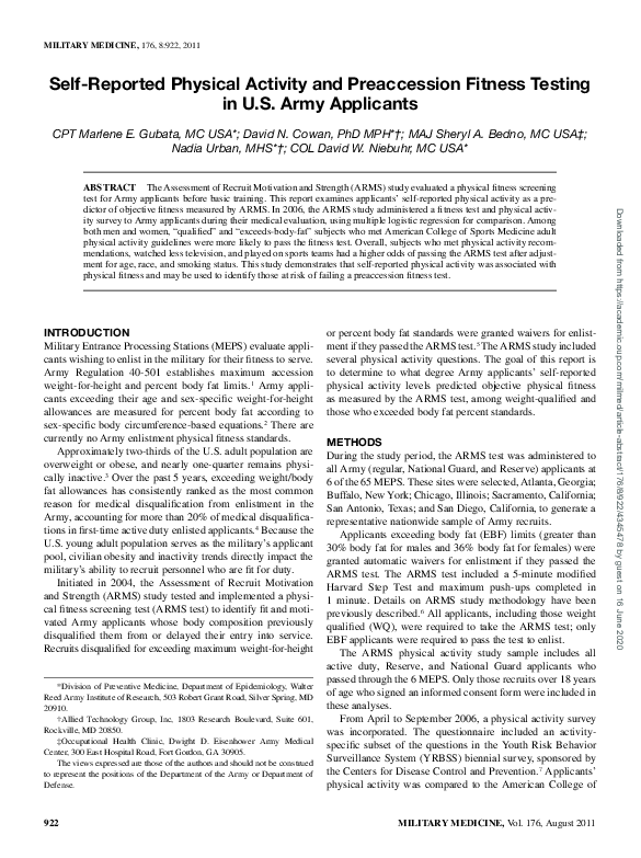 (PDF) Self-Reported Physical Activity and Preaccession Fitness Testing ...