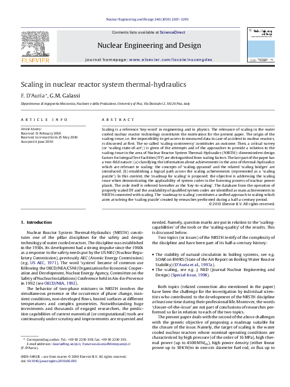 (PDF) Scaling in nuclear reactor system thermal-hydraulics | Giorgio Galassi - Academia.edu