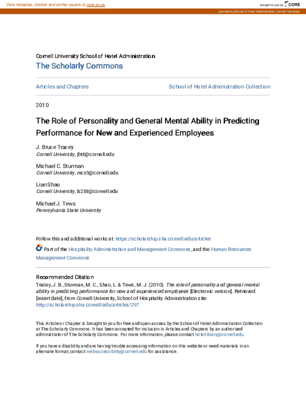 (PDF) The Role of Personality and General Mental Ability in Predicting Performance for New and ...