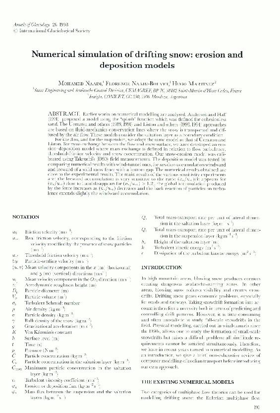 (PDF) Numerical simulation of drifting snow: erosion and deposition models