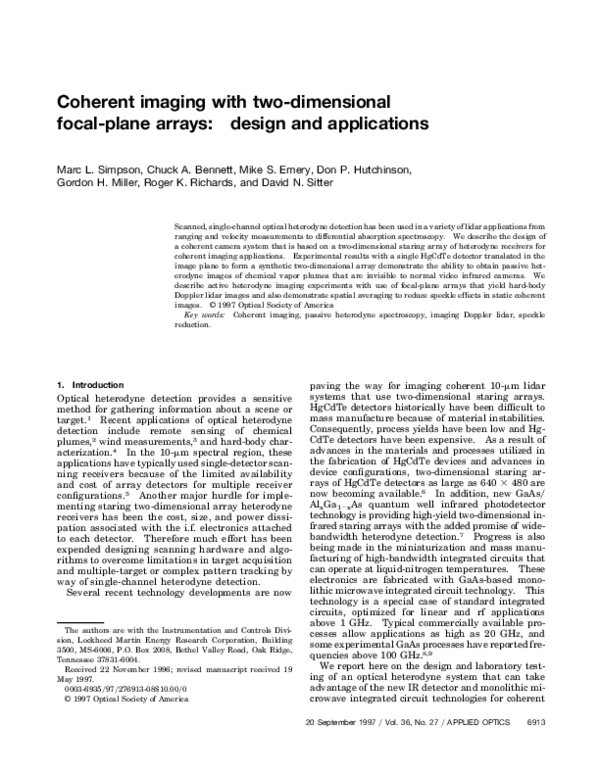 (PDF) Coherent imaging with two-dimensional focal-plane arrays: design and applications
