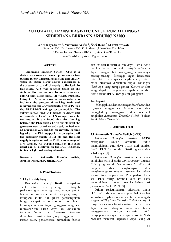 (PDF) Automatic Transfer Switch Untuk Rumah Tinggal Sederhana Berbasis Arduino Nano | Sari ...