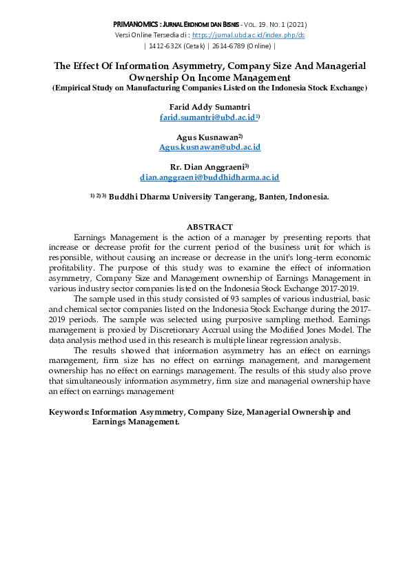 (PDF) The Effect Of Information Asymmetry, Company Size And Managerial Ownership On Income ...
