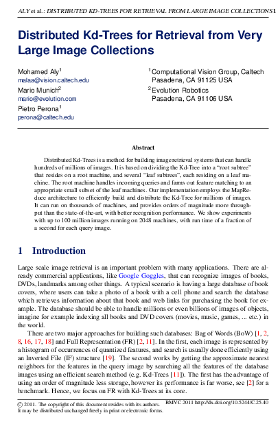 (PDF) Distributed Kd-Trees for Ultra Large Scale Object Recognition