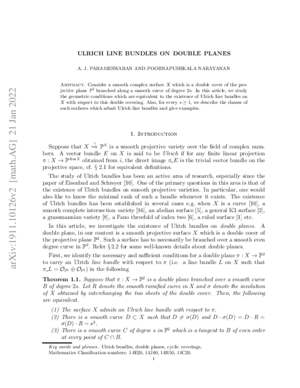 (PDF) Ulrich line bundles on double planes