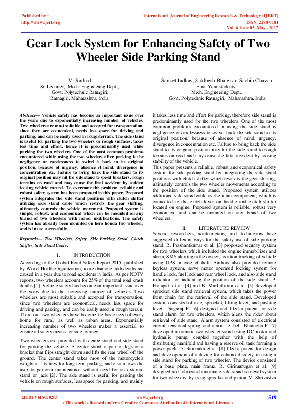 (PDF) Gear Lock System for Enhancing Safety of Two Wheeler Side Parking ...