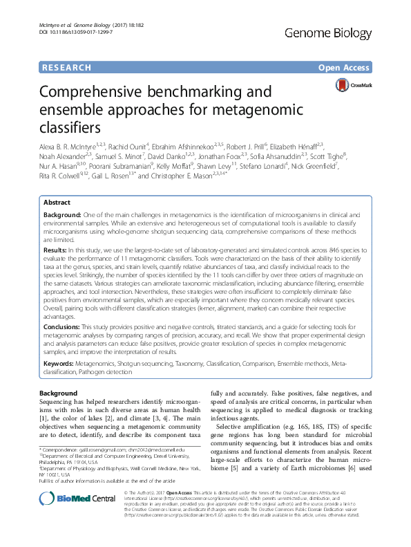 (PDF) Comprehensive benchmarking and ensemble approaches for metagenomic classifiers