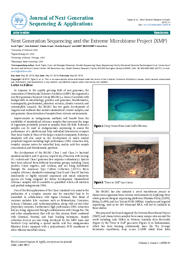 (PDF) Next Generation Sequencing and the Extreme Microbiome Project (XMP)