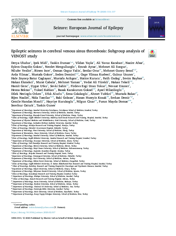 (PDF) Epileptic seizures in cerebral venous sinus thrombosis: Subgroup ...