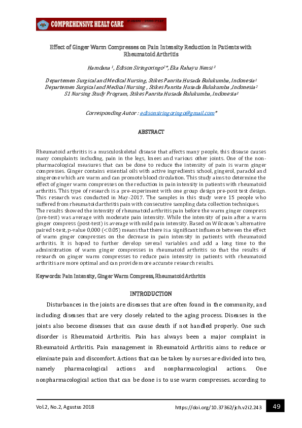(PDF) Effect of Ginger Warm Compresses on Pain Intensity Reduction in ...