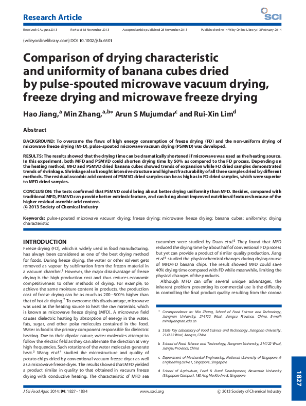 (PDF) Comparison of drying characteristic and uniformity of banana cubes dried by pulse-spouted ...