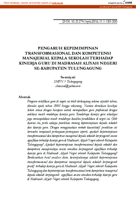 (PDF) Pengaruh Kepemimpinan Transformasional Dan Kompetensi Manajerial Kepala Sekolah Terhadap ...