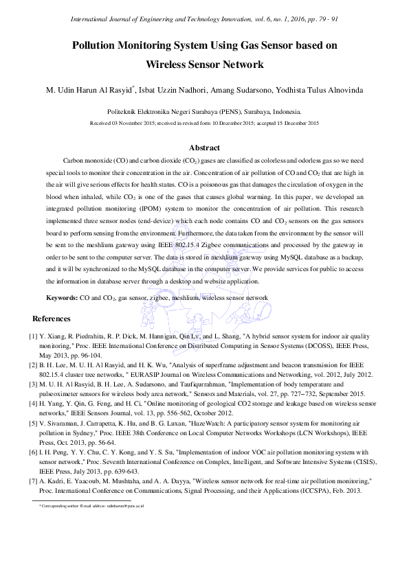 Pdf Pollution Monitoring System Using Gas Sensor Based On Wireless