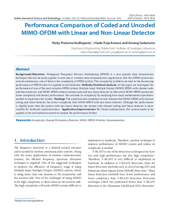 (PDF) Performance Comparison of Coded and Uncoded MIMO-OFDM with Linear and Non-Linear Detector