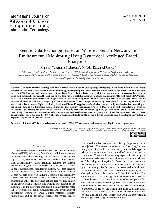 (PDF) Secure Data Exchange Based on Wireless Sensor Network for Environmental Monitoring Using ...
