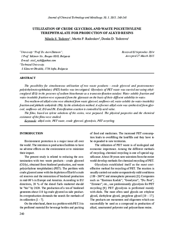 (PDF) Utilization of Crude Glycerol and Waste Polyethylene ...