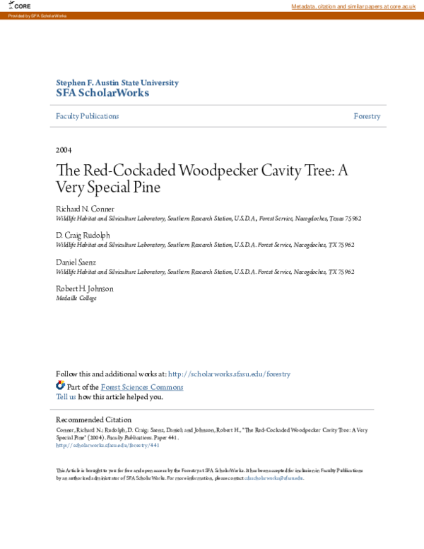 (PDF) The red-cockaded woodpecker cavity tree: a very special pine