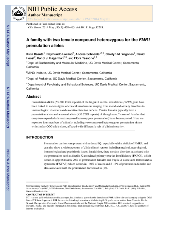 (PDF) A family with two female siblings with compound heterozygous FMR1 ...