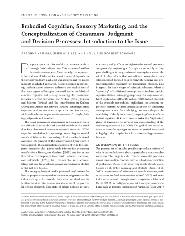 (PDF) Embodied Cognition, Sensory Marketing, and the Conceptualization of Consumers’ Judgment ...