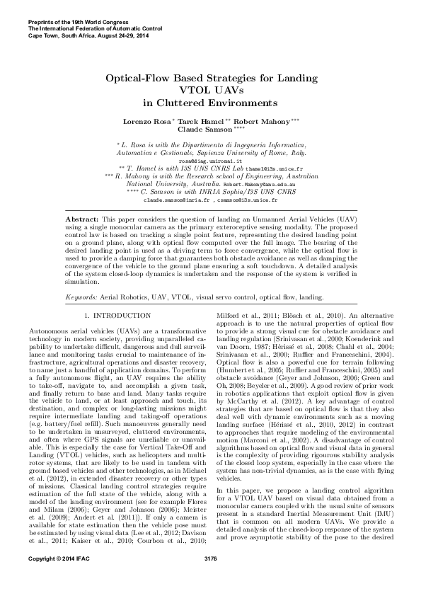 (PDF) Optical-Flow Based Strategies for Landing VTOL UAVs in Cluttered Environments