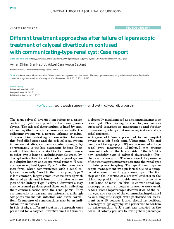 (PDF) Different treatment approaches after failure of laparascopic treatment of calyceal ...