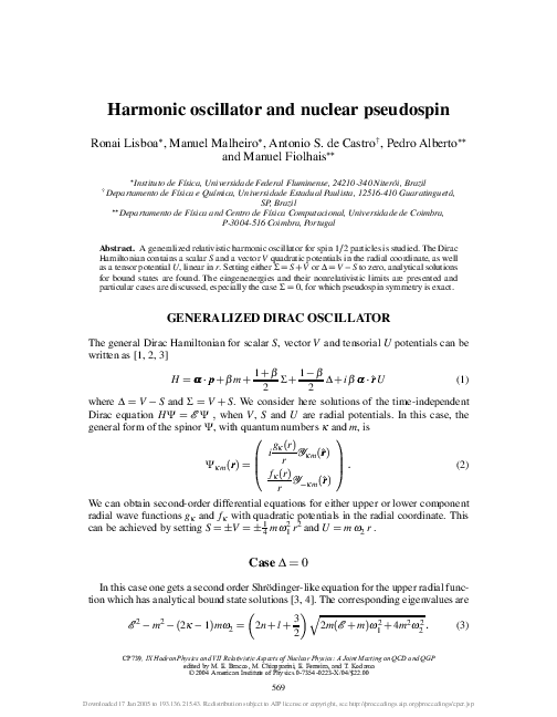 (PDF) Harmonic oscillator and nuclear pseudospin | Antonio Soares de ...
