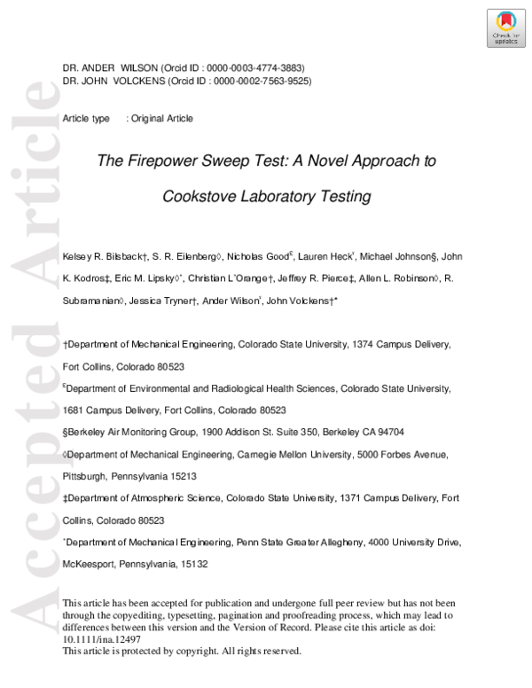 (PDF) The Firepower Sweep Test: A Novel Approach to Cookstove ...
