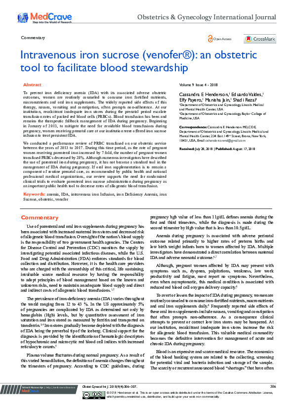 (PDF) Intravenous iron sucrose (venofer®): an obstetric tool to ...
