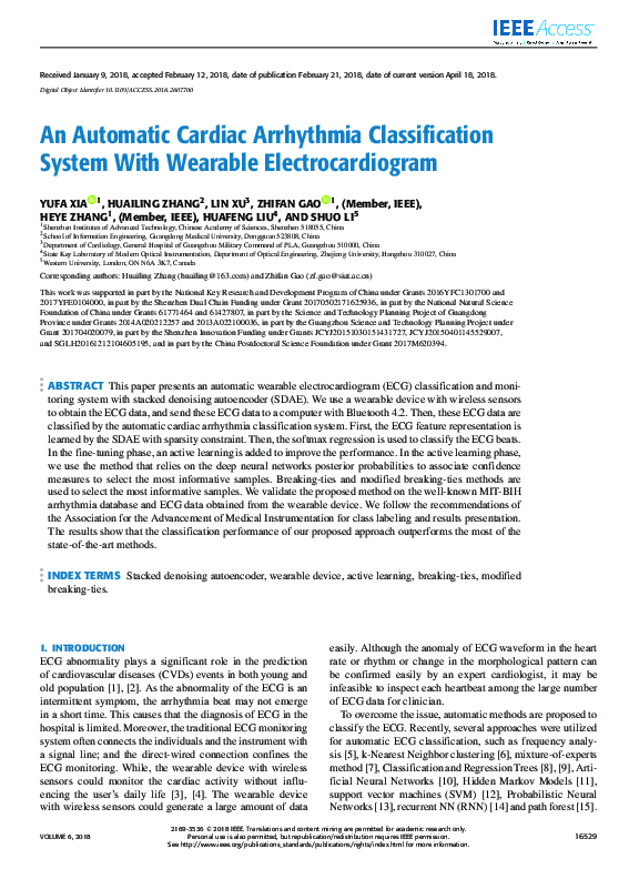 Pdf An Automatic Cardiac Arrhythmia Classification System With Wearable Electrocardiogram