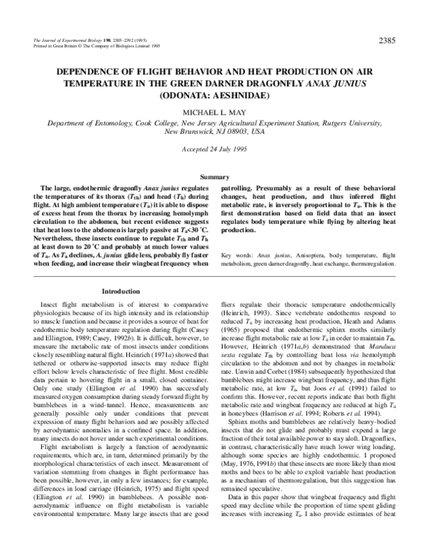 (PDF) Dependence of flight behavior and heat production on air ...