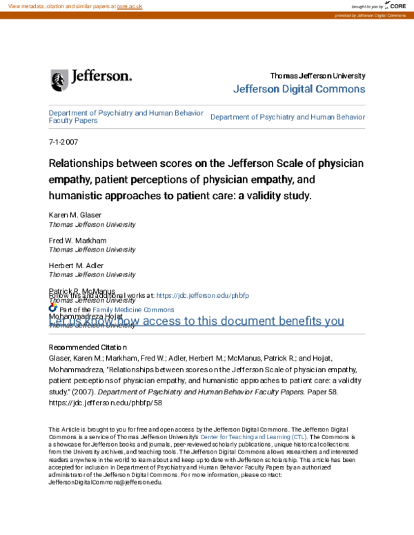 (PDF) Relationships between scores on the Jefferson Scale of physician ...