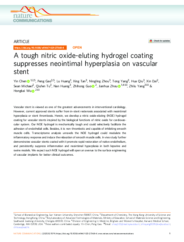 (PDF) A tough nitric oxide-eluting hydrogel coating suppresses ...