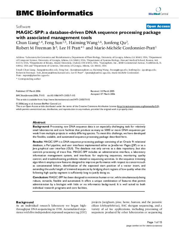 (PDF) MAGIC-SPP: a database-driven DNA sequence processing package with ...