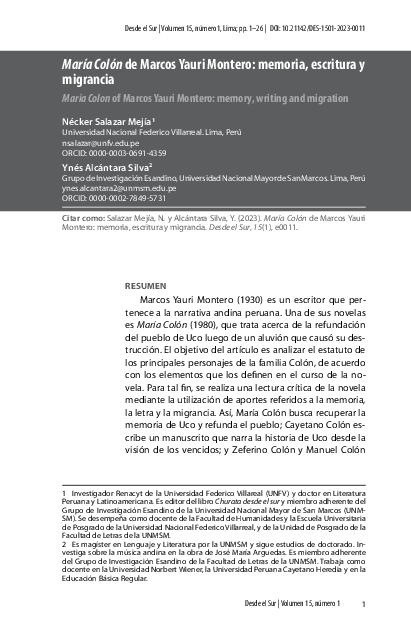 (PDF) María Colón de Marcos Yauri Montero: memoria, escritura y ...