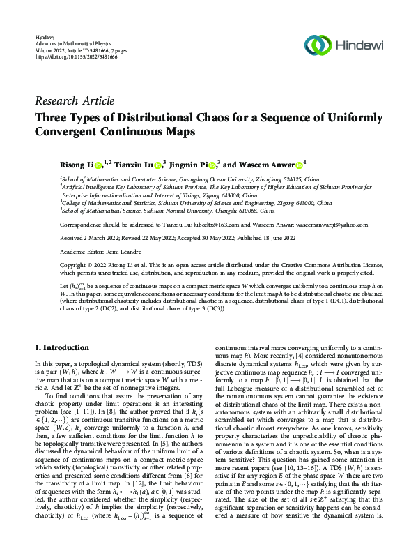 (PDF) Three Types of Distributional Chaos for a Sequence of Uniformly Convergent Continuous Maps ...