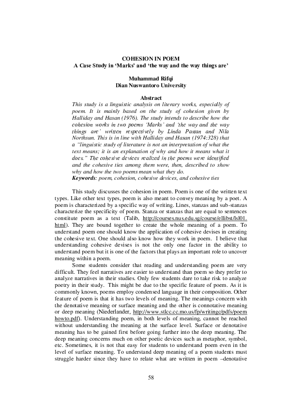 (PDF) COHESION IN POEM A Case Study in `Marks` and `the way and the way ...