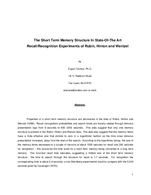 (PDF) Memory Structure in Recall/Recognition Tasks