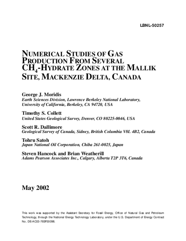 (PDF) Numerical studies of gas production from several CH4 hydrate ...