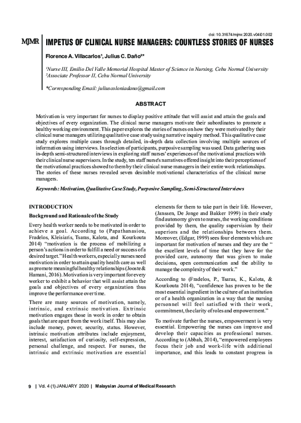 (PDF) Impetus of Clinical Nurse Managers: Countless Stories of Nurses