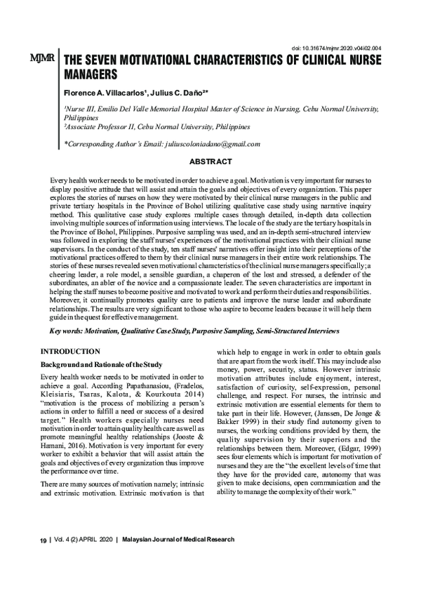 (PDF) The Seven Motivational Characteristics of Clinical Nurse Managers