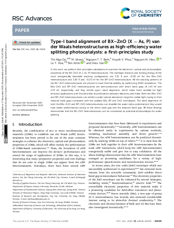 (PDF) Type-I band alignment of BX–ZnO (X = As, P) van der Waals ...